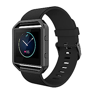 Simpeak Sport Band Compatible with Fitbit Blaze Smartwatch Sport Fitness, Silicone Wrist Band with Meatl Frame Replacement for Fitbit Blaze Men Women, Large, Black Band+Black Frame