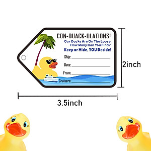 Duck Duck Tags, Cruising Rubber Duck Tag, Ducking Game Cards, 35 Pack, 2.2 x 3.5 Inches, with Hole and 35 Rubber Bands