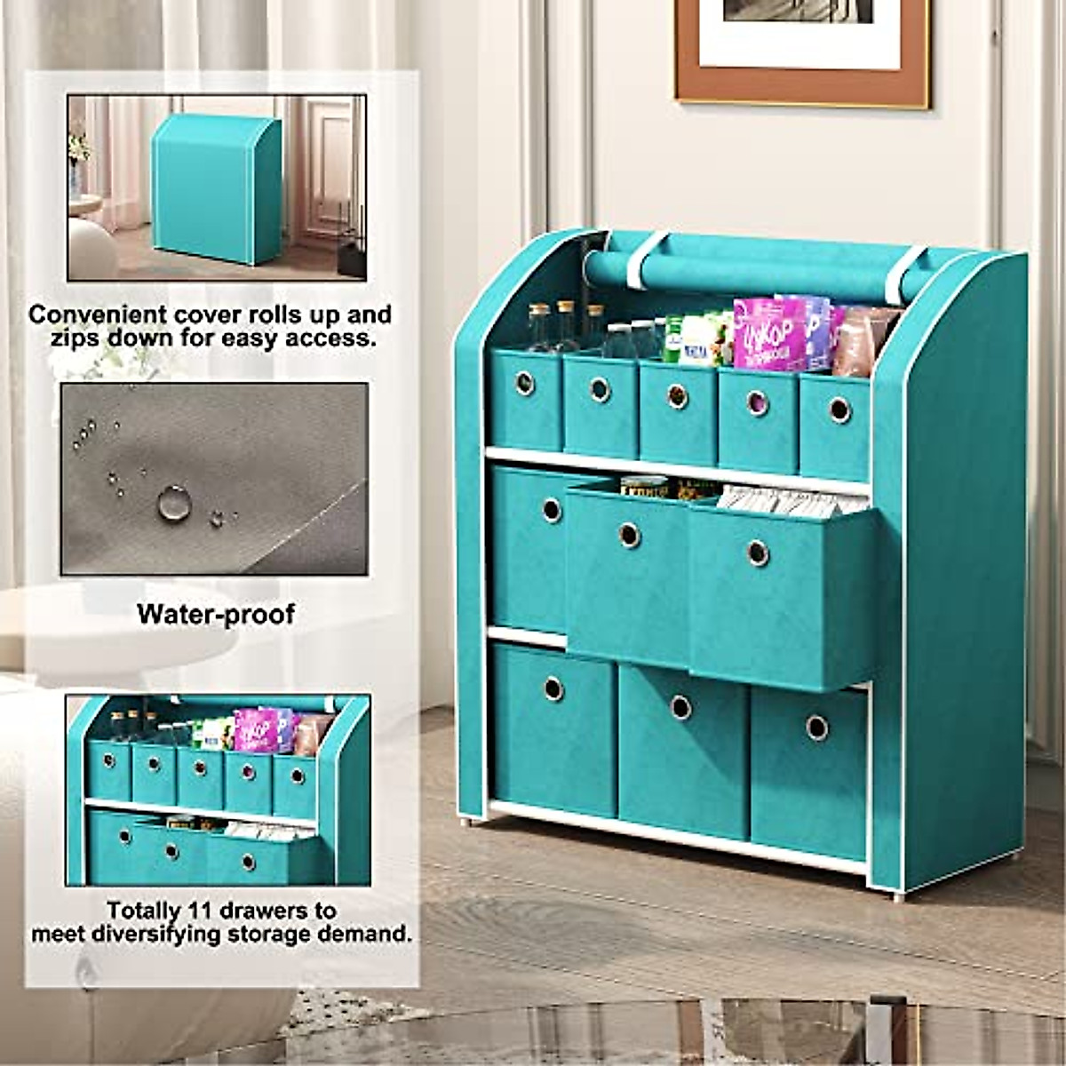 HOMEFORT 11 Drawer Dresser Chests of Drawers Toy Clothes Organizer Fabric Storage Cube Bins with Sturdy Metal Shelf for Bedroom Living Room