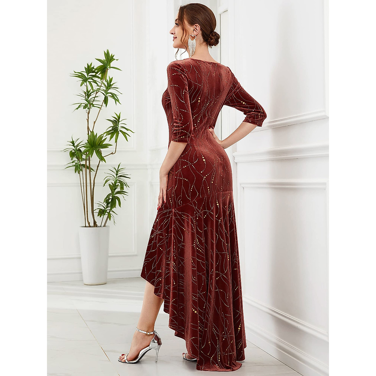 Ever-Pretty Women's Plus Size Velvet High-Low Wedding Mermaid Maxi Formal Dress Gala Dresses Maroon US16