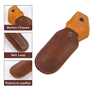 Biobasedon Leather Knife Sheath for Belt Knife - Case Knife Holder for Swiss Army Knife, Buck Pouch for 4 Inch Folding Knife（Not for Buck 110