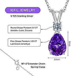 Iefil February Birthstone Necklaces for Women - Amethyst Necklace 18K White Gold Plated S925 Sterling Silver February Birthstone Jewelry for Women Mom Girlfriend Wife Birthday Gifts