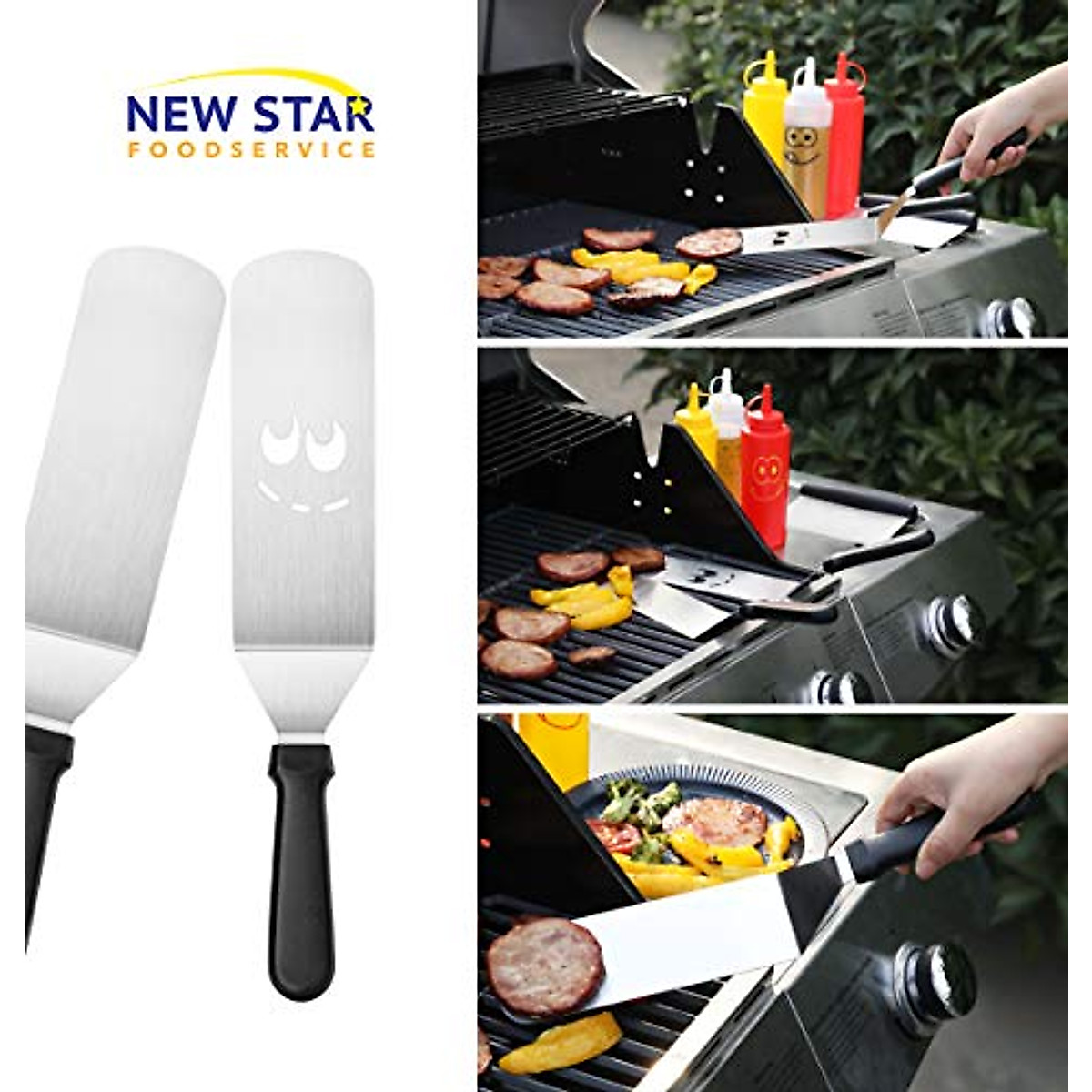 New Star Foodservice 1029161 Commercial-Grade 3-Piece Stainless Steel BBQ Spatula Set
