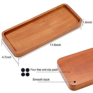 HOMBEMO Wooden Serving Trays, 11.8 Inch Wood Serving Platters of Natural Paulownia Solid Wood, Rectangular Wooden Tray, Charcuterie Board, Small Tray for Kitchen Counter Home Decor