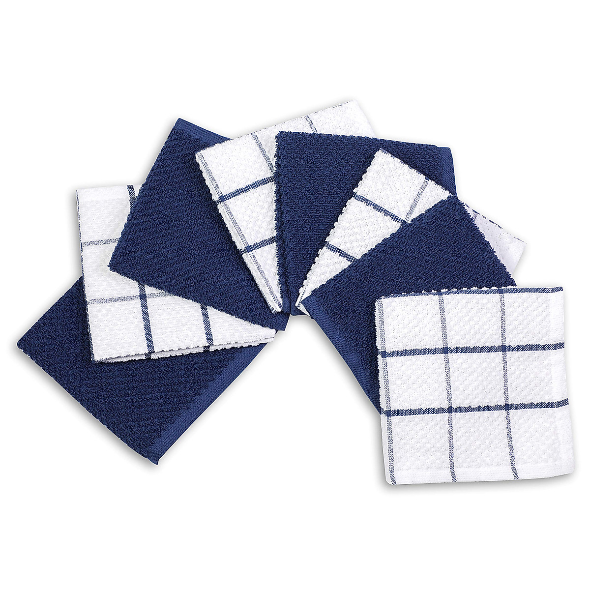 AMOUR INFINI Bundle Pack of 4 Terry Dish Towels + 8 Dish Cloths Ultra Soft and Absorbent Kitchen Towel & Dishcloth Combo - Cotton Dishtowels for Washing Up | Blue