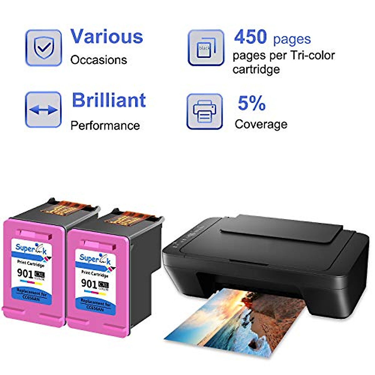 SuperInk 1 PK Remanufatured CC656A High Capacity Ink Compatible for HP 901XL Color Ink Cartridge use in Officejet 4500 G510a J4524 J4540 J4550 J4680 Printer