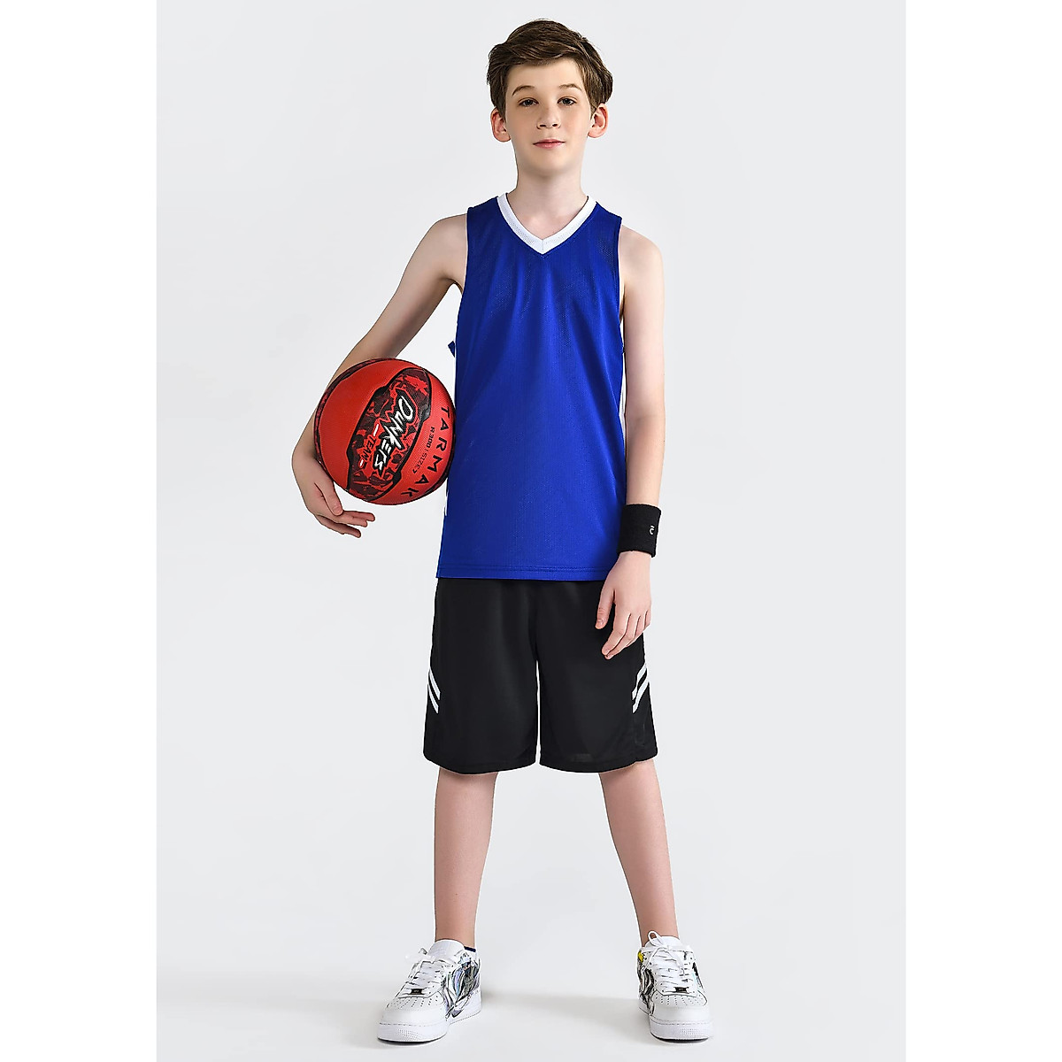 Youth Boys Reversible Mesh Performance Athletic Basketball Jerseys Blank Team Uniforms for Sports Scrimmage (1 Piece) (Blue/Wht, Youth Medium)