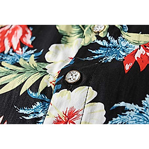 Big Boys Hawaiian Shirt, Kids Hawaiian Shirt, Boys Cotton Beach Shirt Tropical Short Sleeve Button Up Shirts (Medium, Black)