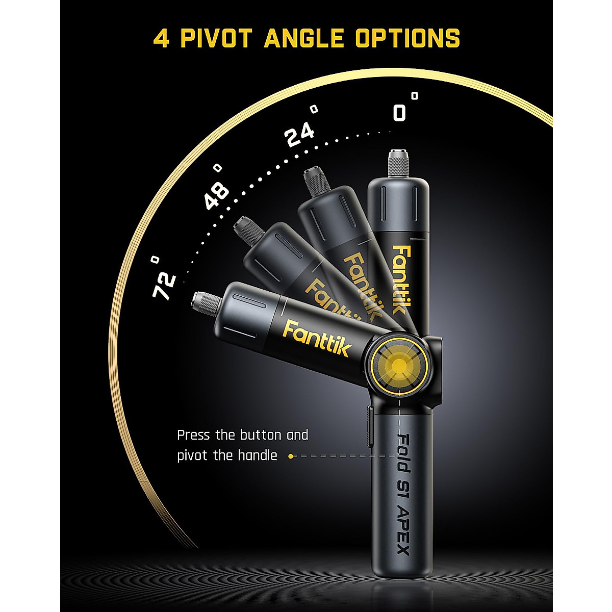 Fanttik Fold S1 APEX 3.7V Cordless Screwdriver, Electric Screwdriver, Screen Interaction, Pivot Handle, High/Low RPM Options, Max 7N.m, 6 Bits, 1/4''Hex, Ideas DIY Tool - Basic Edition