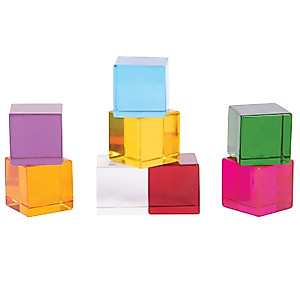 TickiT Perception Cubes - Set of 8 - Assorted Colors - Transparent Manipulatives for Visual Sensory Play - Observe Light and Color-Mixing - Light Panel Accessory