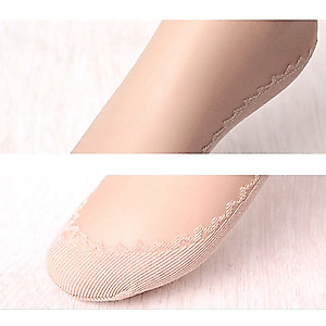 Ueither Women's 6 Pairs Silky Anti-Slip Cotton Sole Sheer Ankle High Tights Hosiery Socks Reinforced Toe (6 Pairs Beige)