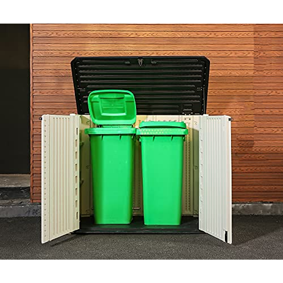 HOMSPARK Storage Shed Horizontal Outdoor Storage Box Weather Resistance, Multi-Purpose Shed Lockable with Floor - Durable Storage for Yard Toys, Garden Tools, Patio Accessories, Cream White