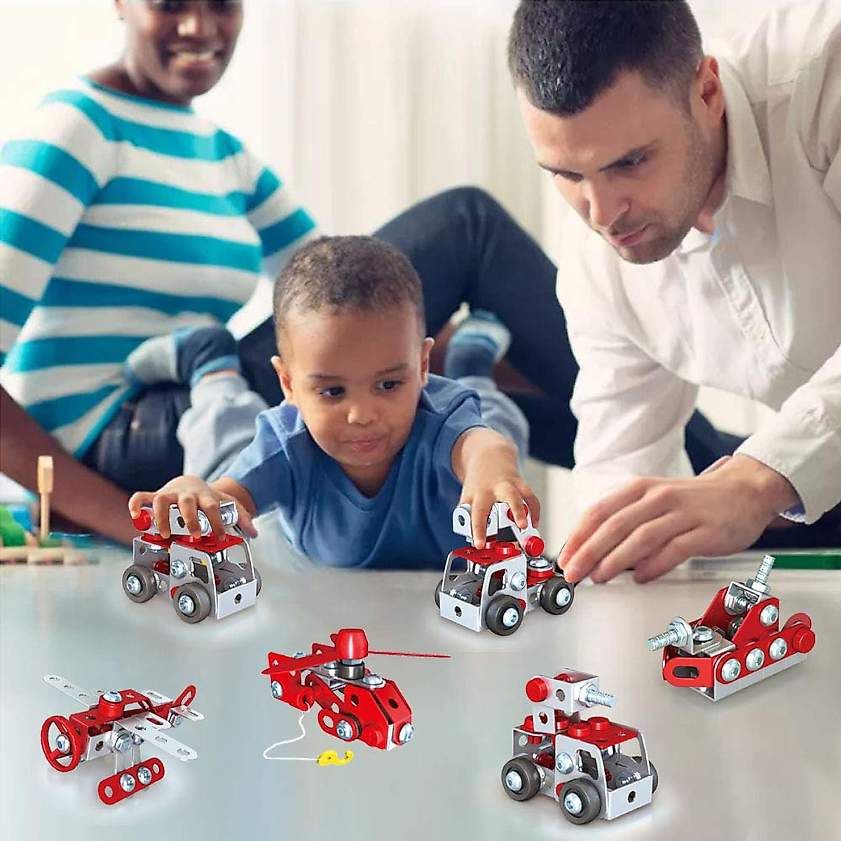 IRON COMMANDER Mini Erector Sets Metal Building Blocks Learning Set - Build Your Own Micro Model Car Kit STEM Toys Kits Erector Sets for Kids 8+ Year Old (Fire Trucks Series)