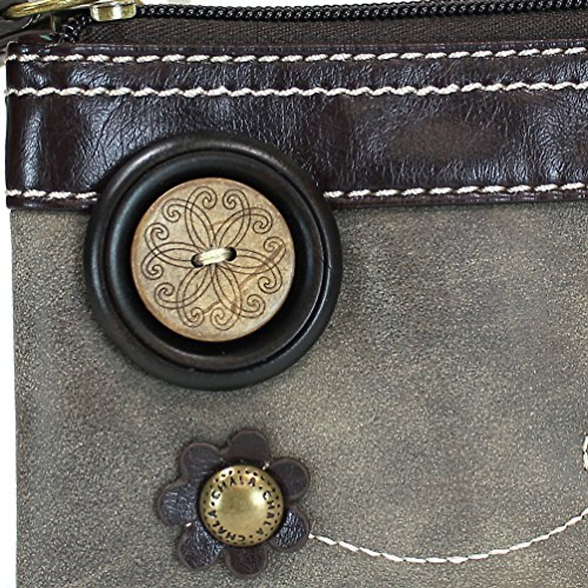 Chala GEMINI Crossbody Faux Leather Gift Messenger Bag with Double Zip Wallet (Light Grey Handbag Only + Wallet Set)