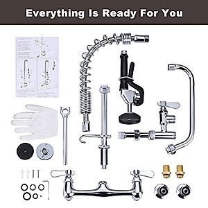 iVIGA Commercial Kitchen Faucet Wall Mount with Pre-Rinse Sprayer 8 Inch Center Wall Mount Kitchen Sink Faucet with 9.6" Add-on Swing Spout 25" Height Faucet with Pull Down Spray