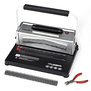 TIANSE Binding Machine, Spiral Coil Binder Machine Manual Punch Binder with Electric Coil Inserter, Comes with 100pcs 5/16" Plastic Coil Binding Spines & Plier for Letter Size, A4, A5 or Smaller Sizes