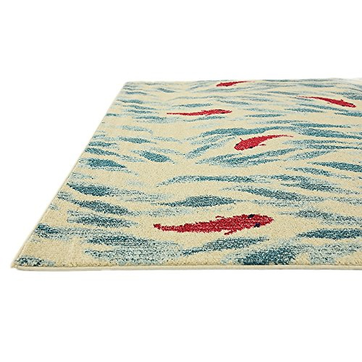 Unique Loom Positano Collection Coastal Modern Bright Colors Fish Beige Area Rug (5' x 8')