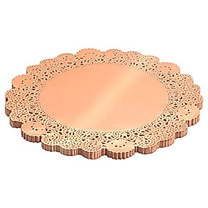 100 Pack Metallic Copper Orange Placemats, Round Paper Lace Doilies for Place Settings, Desserts, Formal Events (10 in)