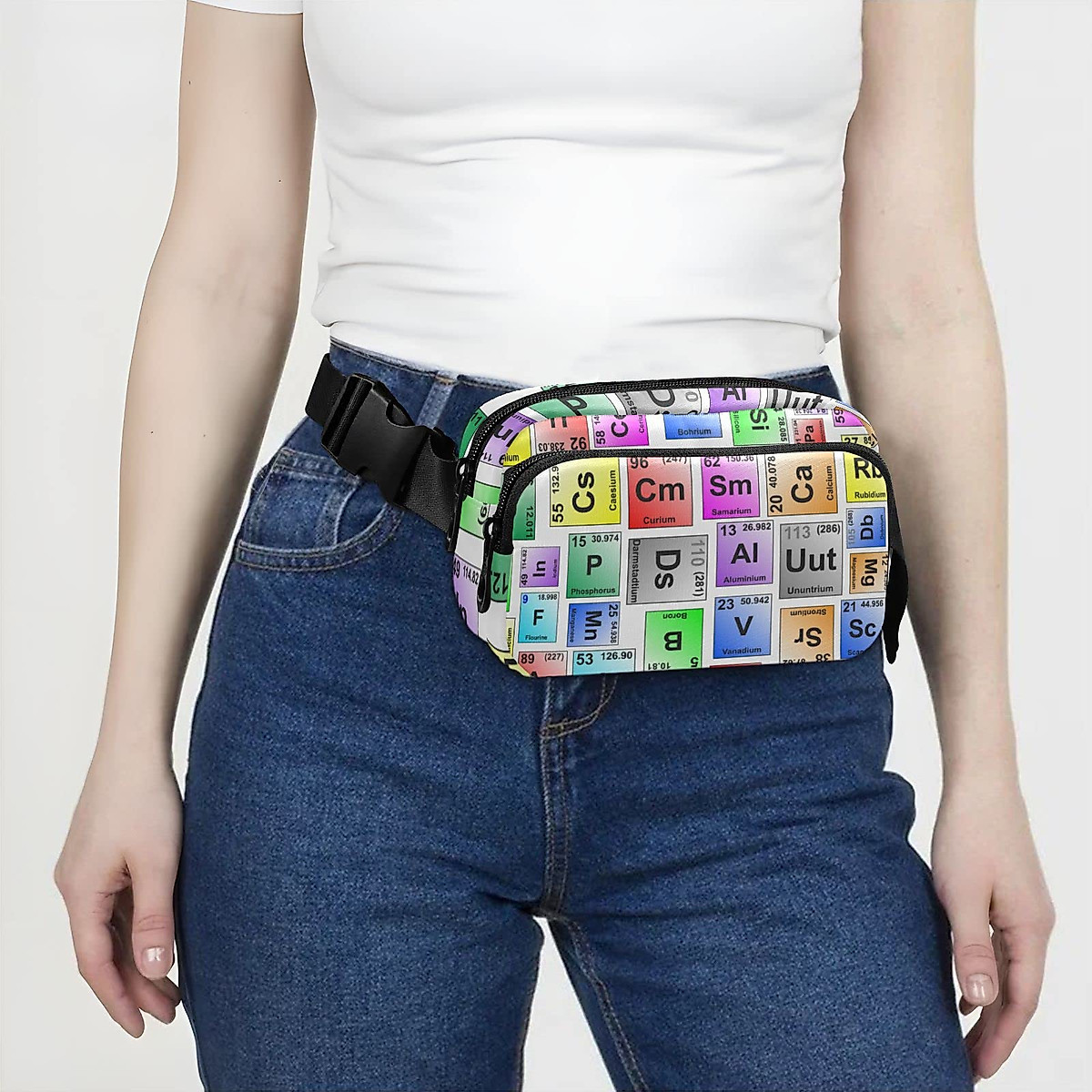 Periodic Table Elements Fanny Pack for Women Men Crossbody Belt Bag Fashion Waist Packs Purse with Adjustable Strap Bumbags for Outdoors Workout Travel