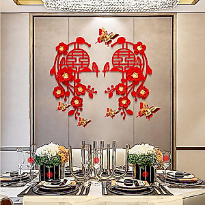 Chinese Traditional Wedding Decorations,Double Happiness,Flannel Paper-Cut 3D Three-Dimensional Bridal Room Decorations, Free About 100Double Happiness Stickers(Magpie)
