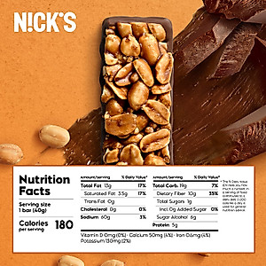 NICK'S Peanut Chocolate Snack Bar, Keto Nut Snack for Sports, Hiking & Outdoor Activities, 1G sugar, 3G net carbs, healthy snack, (pack of 12)