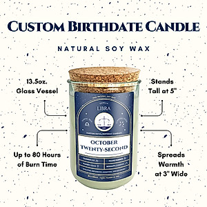 Birthday Candles - Custom Birthdate Astrological Zodiac Scented Candles. Astrology Gifts. All Natural Soy Wax. 75+ Hour Burn Time. Made in USA - October 24