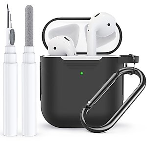 GOKIMAE for AirPods Case Cover,Soft Silicone Protective Cover with Keychain and AirPod Cleaner kit,Compatible with Apple AirPods 2nd & 1st Generation Charging Case (Black)