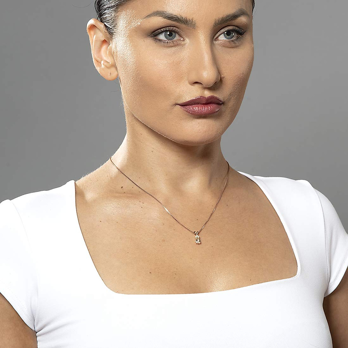 PEORA 14K Rose Gold Morganite and Diamond Pendant for Women, Genuine Gemstone Dainty Teardrop Solitaire, Pear Shape, 7x5mm