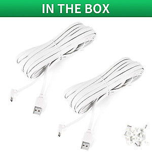 delilyn 2Pack 25FT/7.5M Power Extension Cable Compatible with WYZE Cam Pan V3, 90 Degree Micro USB Extension Charging Cable for Your WYZE Cam Pan V3 Continuously, L-Shaped Flat Power Cord-White