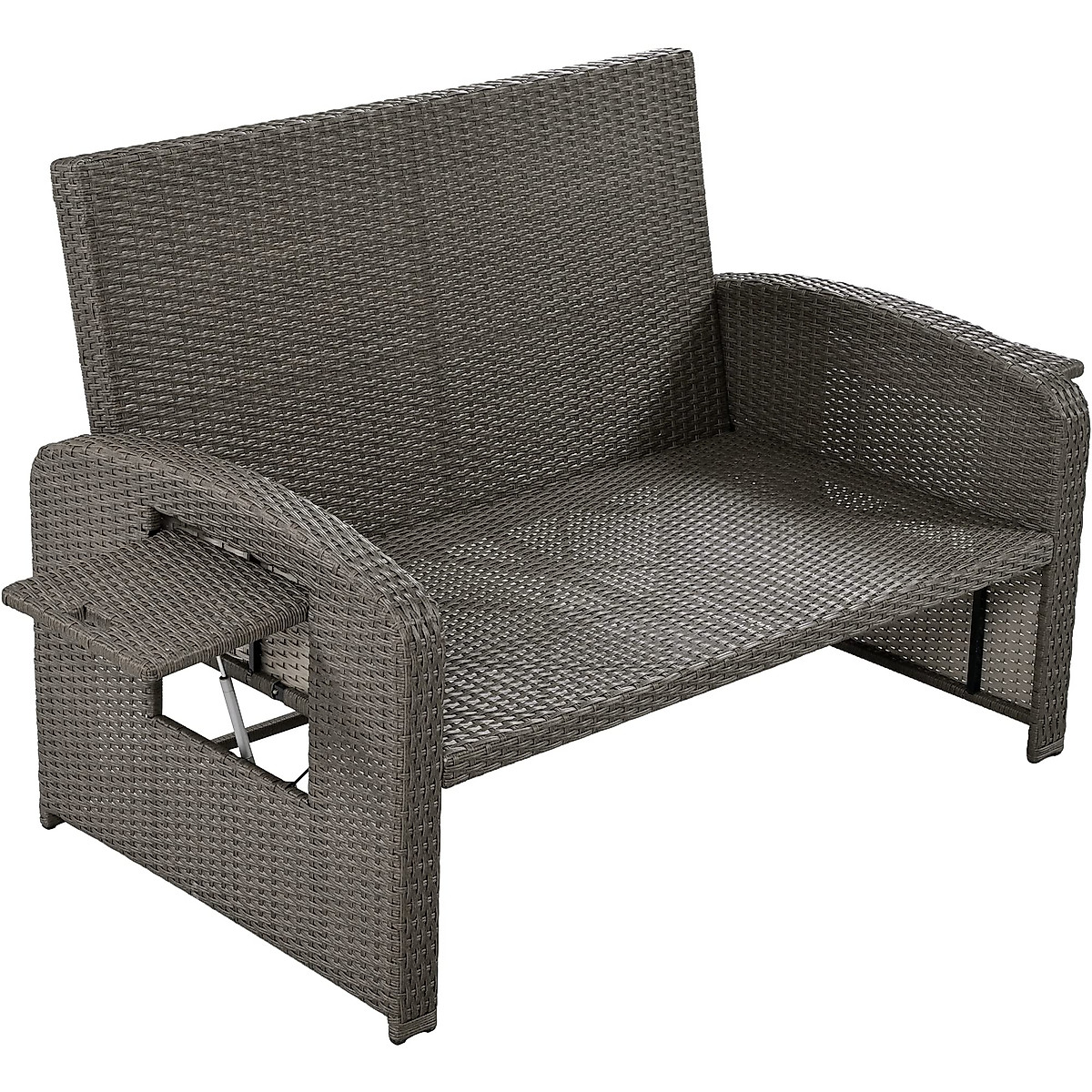 PE Wicker Rattan Double Chaise Lounge with Cushions & Pillows, 2-Person Reclining Sunbed with 3-Height Adjustable Back for Patio Balcony, Free Furniture Protection Cover (Gray + Rattan + Foam)