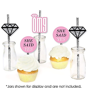 Big Dot of Happiness Omg, You're Getting Married Paper Straw Decor - Engagement Party Striped Decorative Straws - Set of 24