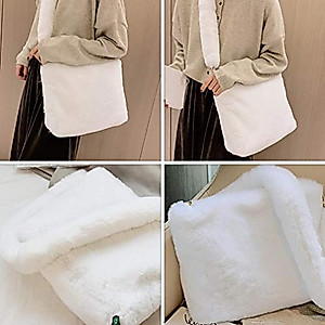 Plush Underarm Bag Fluffy Large Tote Handbag Fashion Color Shoulder Bag Crossbody Messenger Bag for Women Girls