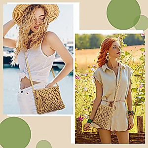 Straw Shoulder Bag Set Beach Clutch Purse Crossbody Vacation Purse Summer Clutch Purses Crossbody Shoulder Handbag Bag with 4 Pairs Earrings Rattan Boho Earrings for Women Girl