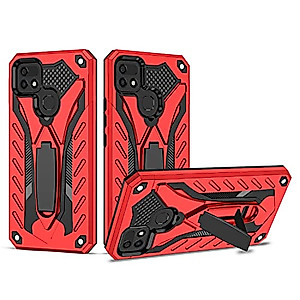 Protective Phone Cover Case Compatible with Infinix Hot 10i/Smart 5 Pro,Military Grade Strong Two Layer PU+TPU Hybrid Full Body Case,Bracket Protective Dustproof Shockproof Cover ( Color : Big Red )