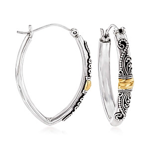 Ross-Simons Sterling Silver Bali-Style Hoop Earrings With 18kt Yellow Gold