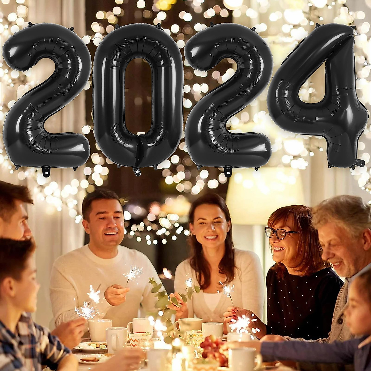 Black 2024 Balloon, 40 Inch Large Foil 2024 Number Balloons, Giant Big Mylar Balloon Numbers for Black Graduation Decorations Class of 2024 Party Supplies