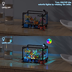 Tenhorses Fish Tank Building Block Set, Lighting Aquarium Sets Including Marine Life, a Submarine and a Treasure Chest, Building Block Toy for 6+, Gift for Sea Lovers.