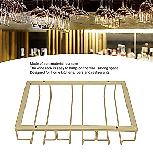 FECAMOS Wine Glass Rack, Upside Down Wine Rack Easy to Install Under Cabinet 3 Rows with Screws for Restaur for Bars(Gold)