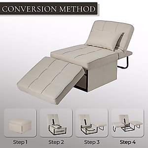 IJIALIFE Chair Bed Sleeper, 4 in 1 Convertible Ottoman Bed, Folding Sleeper Sofa Chair with Adjustable Backrest, No Assembly Required for Apartment, Living Room and Bedroom,Beige