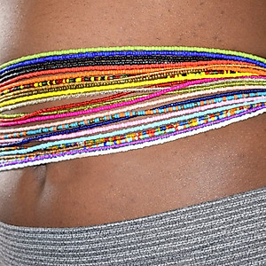 Colourful African Waist Beads Layered Belly Beads Body Chain for Women,10PCS Handmade Seed Beads Waist Beads Plus Size Elastic Body Jewelry Accessories for Beach Party (10pcs)