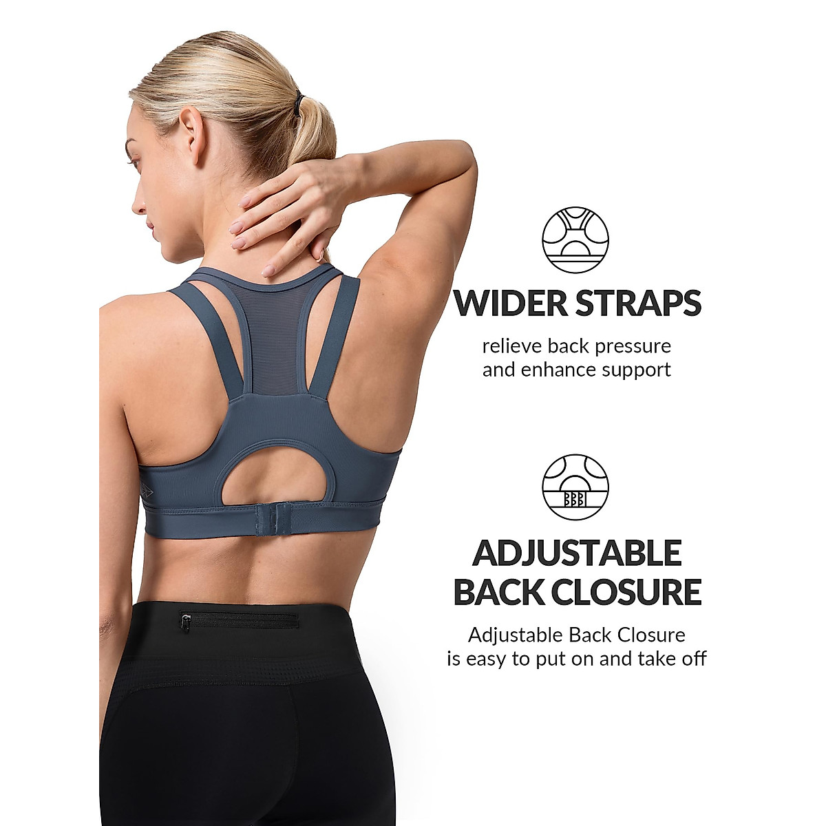 Yvette High Impact Women Sports Bra Front Closure Double Deck Mesh Running Bra for Plus Size, 08AGrey, L(DF)