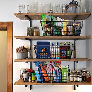 4 Pack [ XL Large ] STACKABLE Wire Baskets for Organizing - Pantry Storage and Organization Metal Bins for Produce, Food, Fruit - Kitchen Bathroom Closet Cabinet, Countertop, Under Sink Organizer