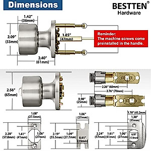 BESTTEN [2 Pack] Geneva Series Door Knob Set, Keyed Different, Entry Door Lock for Exterior and Front Door, Standard Ball, Satin Nickel
