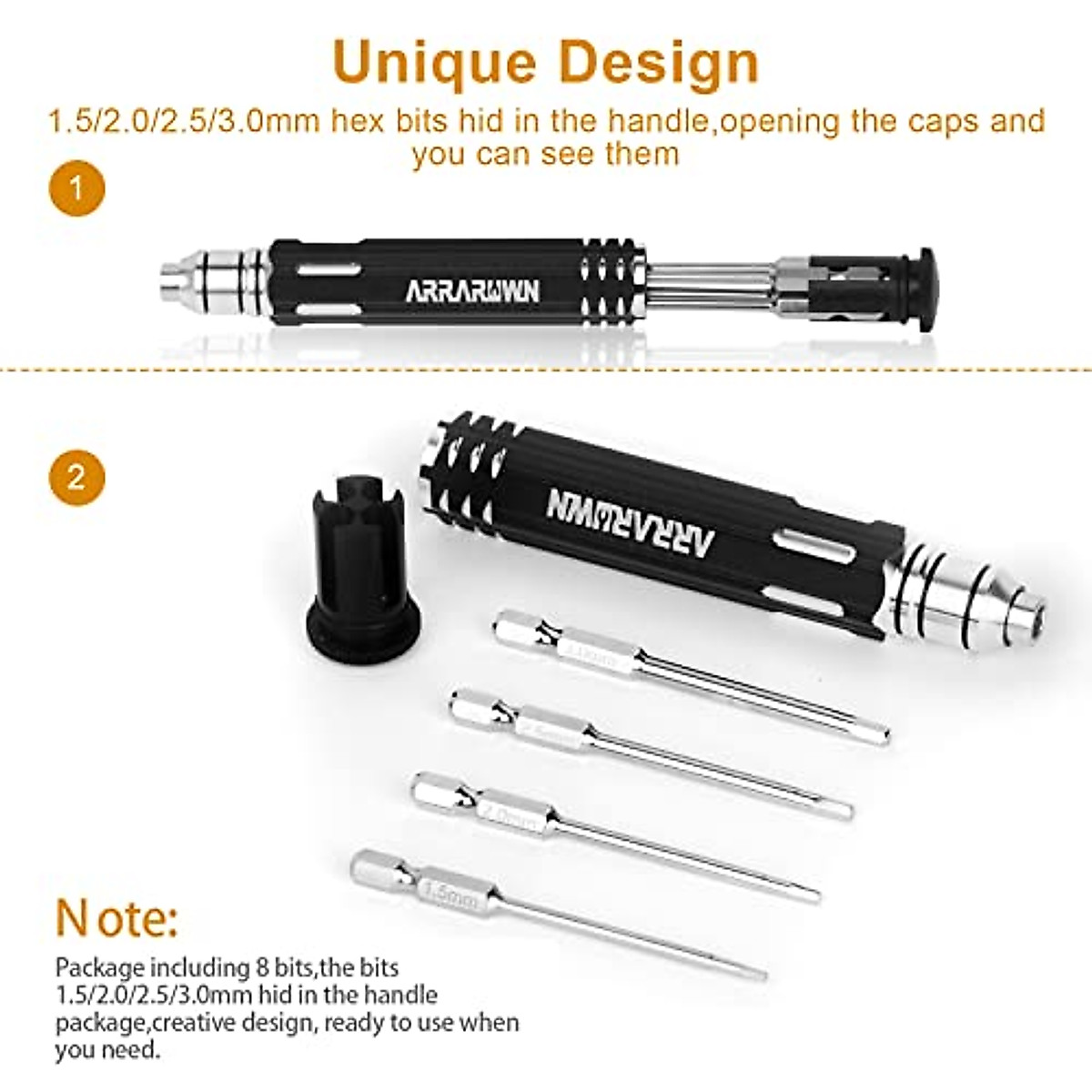 10 in 1 RC Model Repair Tools Kit with 1.5/2.0/2.5/3.0/4.0/5.5mm Hex Screwdrivers Wrench Phillips & Slotted Screwdriver, Metal Tray for RC Cars Helicopter Drone Boat