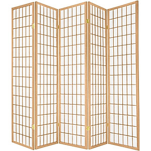 Legacy Decor 5 Panels Room Divider Privacy Screen Partition Shoji Style 71" Tall x 87.5" Wide Natural Finish