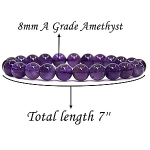 Natural A Grade Amethyst Gemstone 8mm Purple Crystal Round Beads Stretch Bracelet 7 Inch