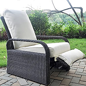 Babylon Outdoor Recliner Wicker Patio Adjustable Recliner Chair with Cushions, Rust-Resistant Aluminum Frame,All-Weather Resin Rattan, Grey&White