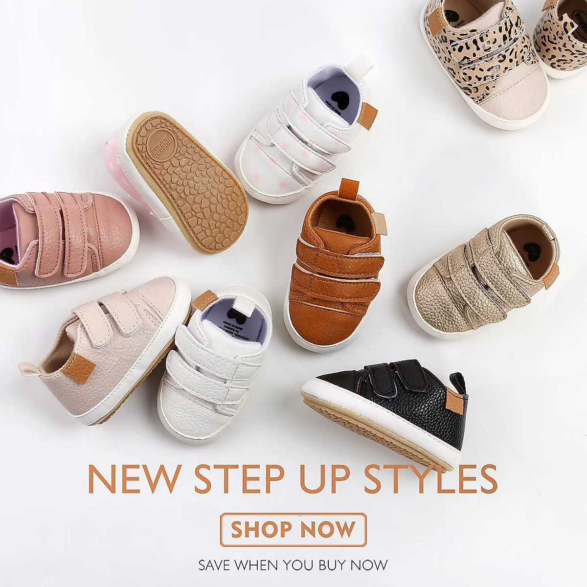 BABSMULY Baby Boys Girls Shoes Non-Slip Rubber Sole High-Top PU Leather Sneakers Infant First Walking Shoes Toddler Crib Shoes Newborn Loafers Flats.(Gold, 6-12 Months)