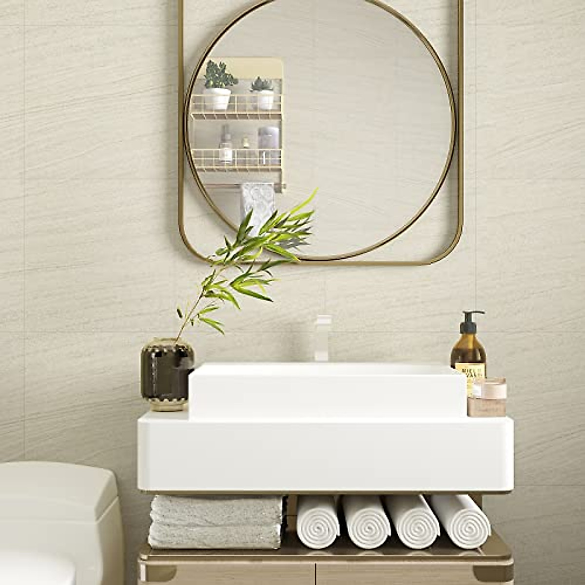 VaryStyle 12"x12" Beige Marble Tiles Peel and Stick Tile Stickers Self Adhesive Removable Waterproof Bathroom Wall Tile Vinyl Floor Stickers Stick on Tile for Walls Floor Kitchen Backsplash 5 Packs