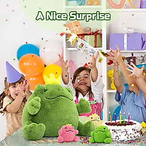 MorisMos Big Frog Stuffed Animal, Large Frog Plush Toy with Babies Inside, Giant Mommy Stuffed Frog Pillow with Baby Frogs Set, Gifts for Kids, Boys, Decorations on Christmas, Birthday, 17in